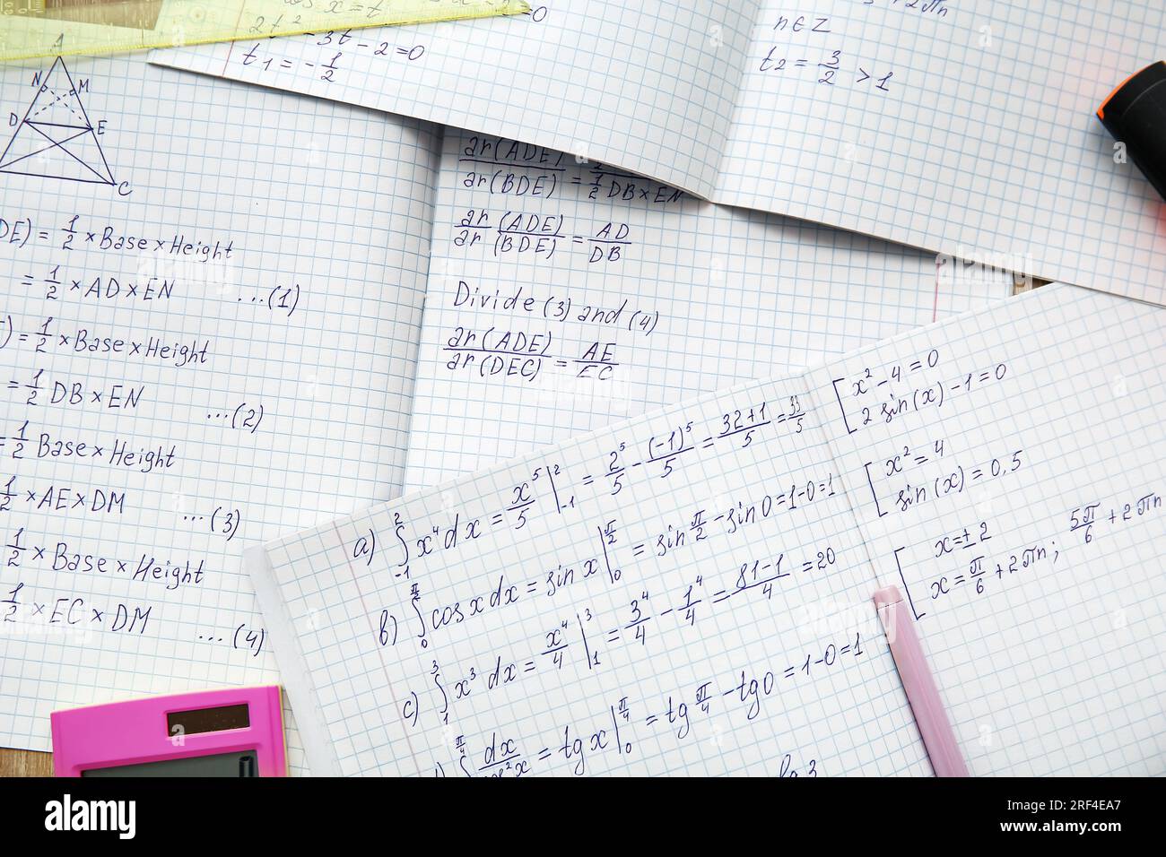 Open copybooks with math formulas as background, closeup Stock Photo ...