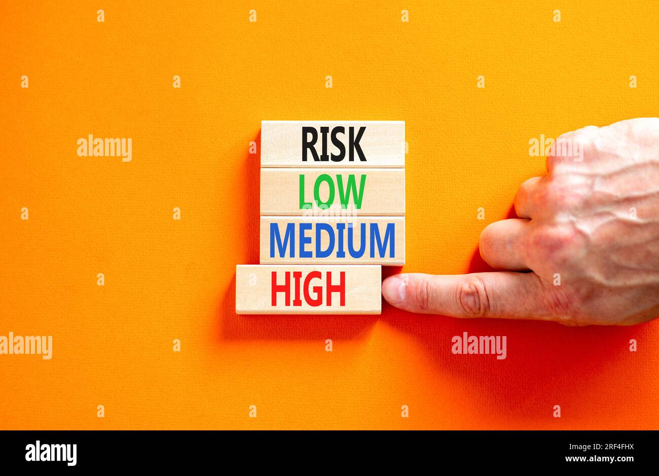Time to high risk symbol. Concept word Risk low medium high on wooden ...