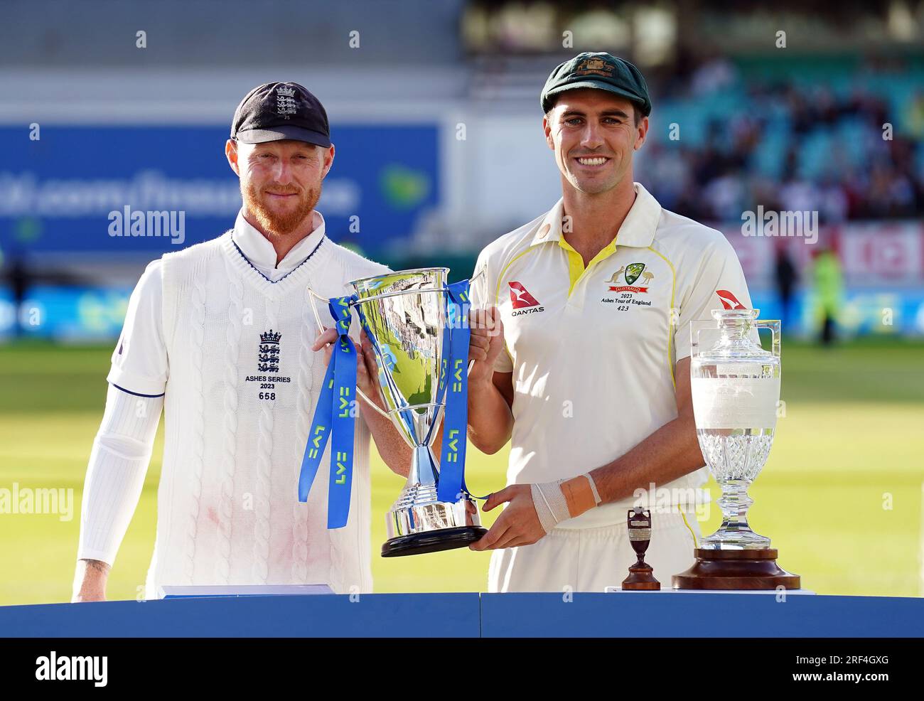 England captain Ben Stokes and Australia captain Pat Cummins with the ...