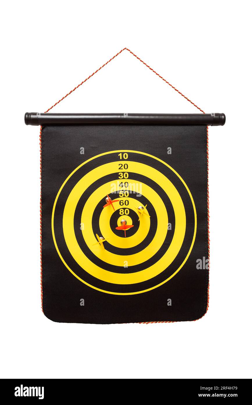 Colorful dartboard with magnetic darts isolated on a white background ...