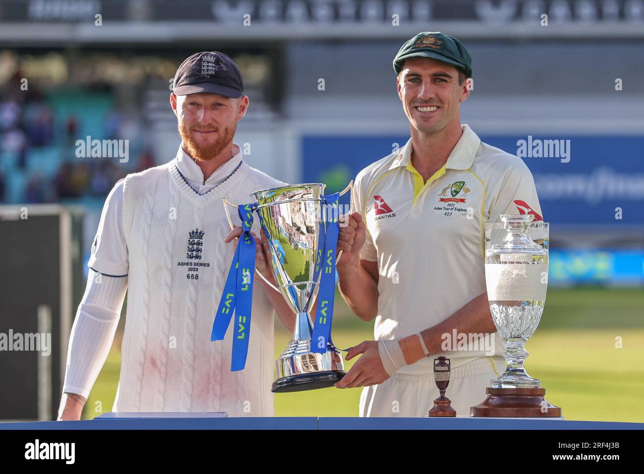 Ben Stokes of England and Pat Cummings of Australia series draw trophy ...