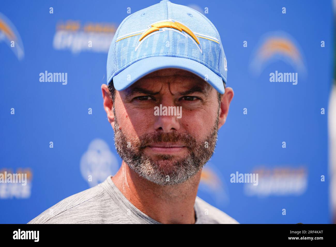 Los Angeles Chargers head coach Brandon Staley listens to a question at ...