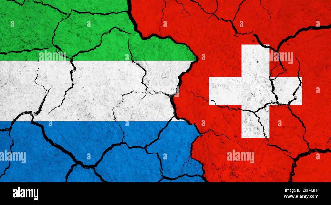 Flags of Sierra leone and Switzerland on cracked surface - politics ...