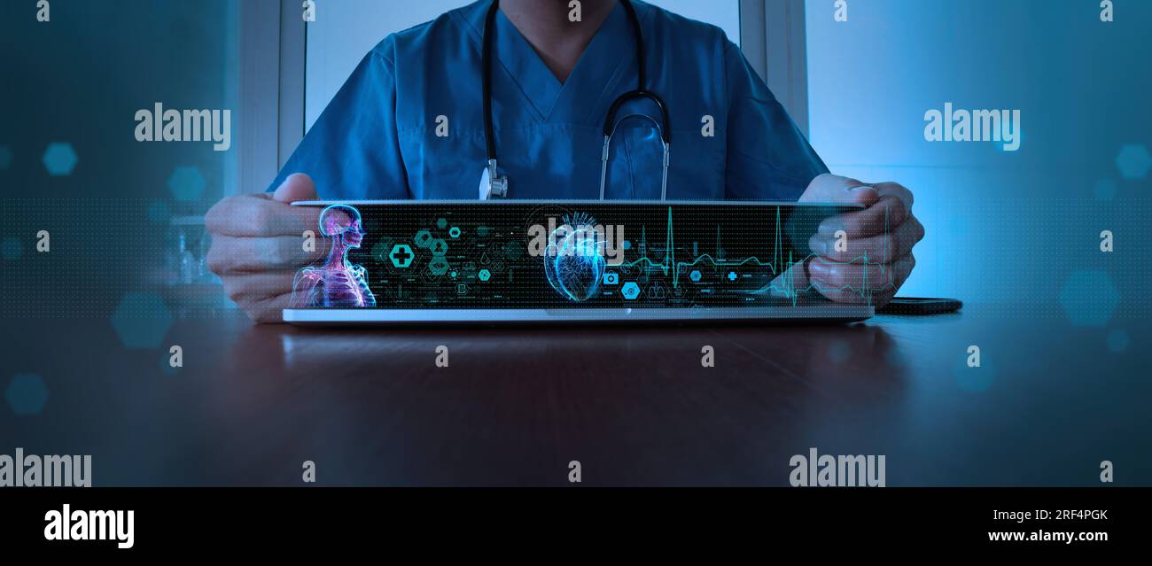 Cardiologist doctor examine by ai foe patient heart functions and blood ...