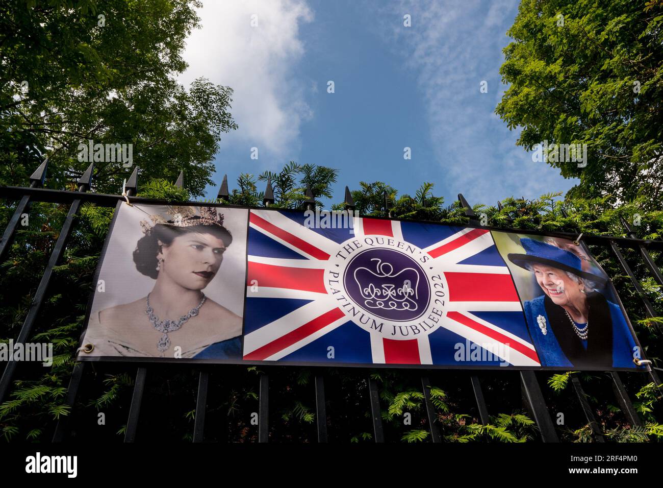 A banner advertising Queen Elizabeth's Platinum Jubilee June 2022 in ...