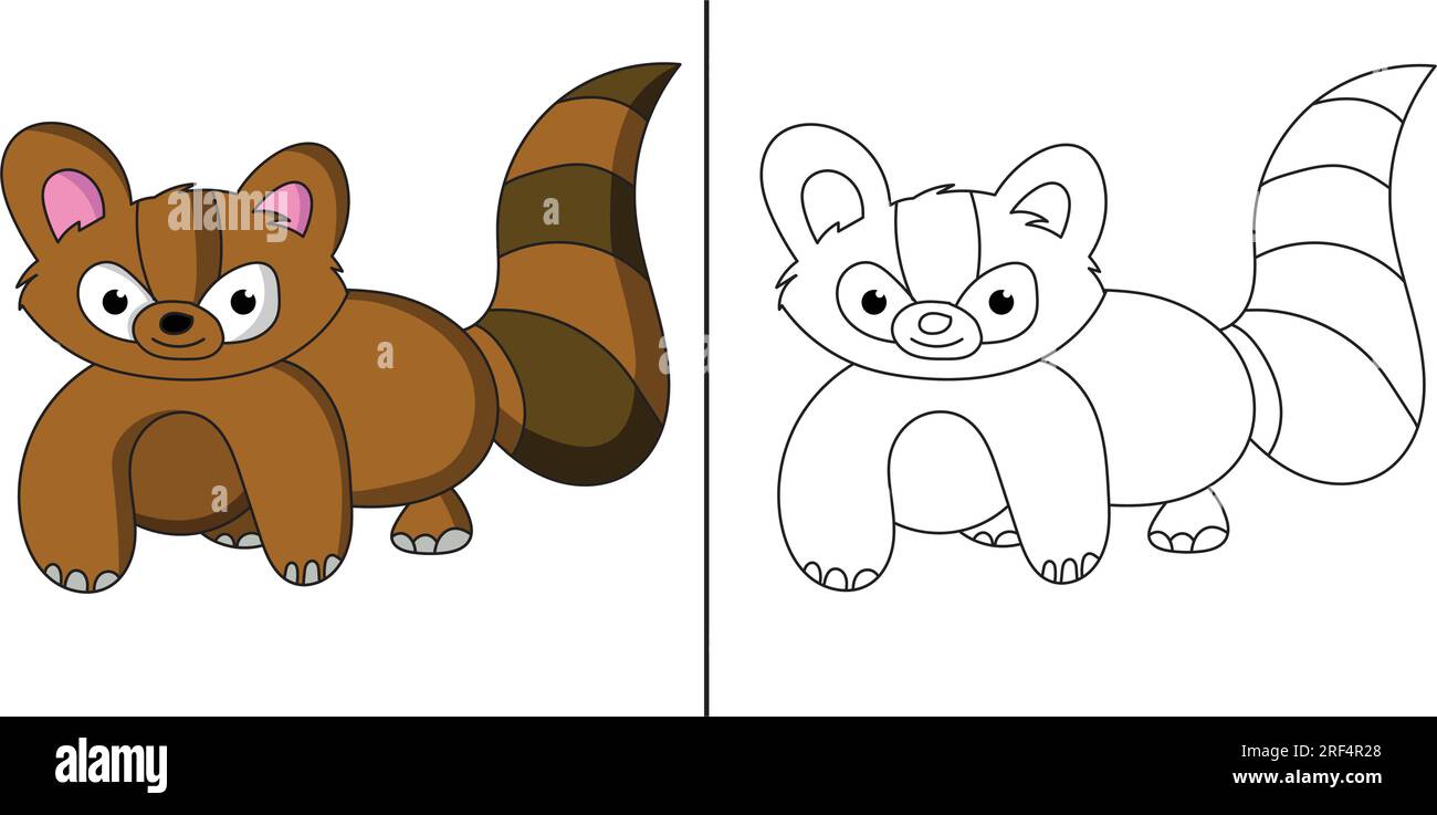 Raccoon coloring page outline and colored in version. Coloring page for ...
