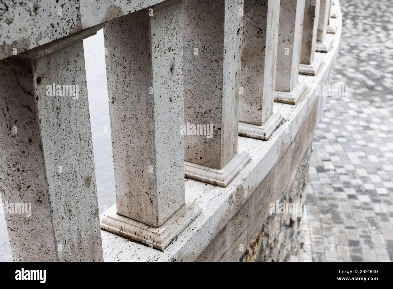 Terrace railings with balusters made of stone. Abstract classical ...