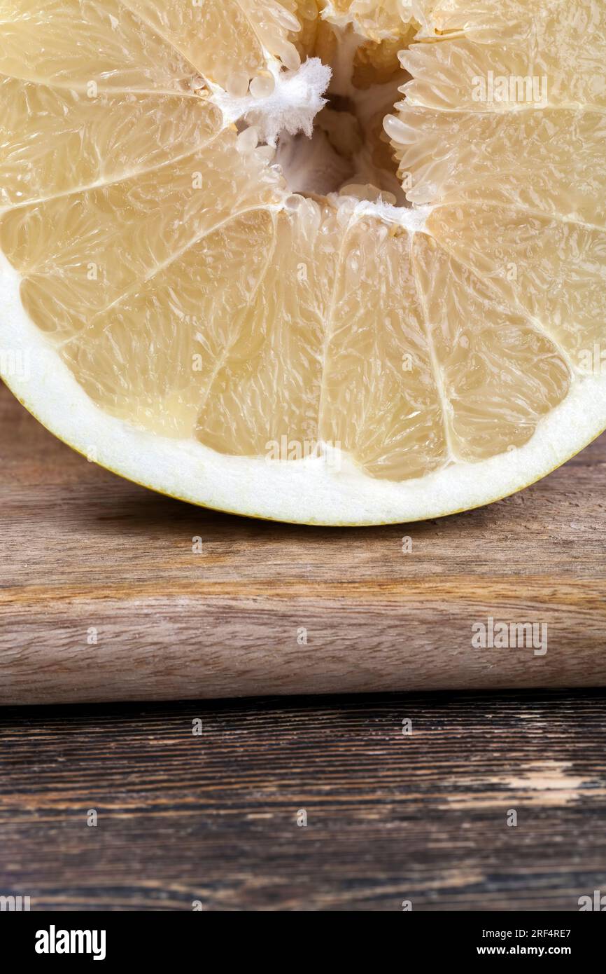 cut into pieces juicy and delicious yellow pomelo, yellow citrus fruit ...