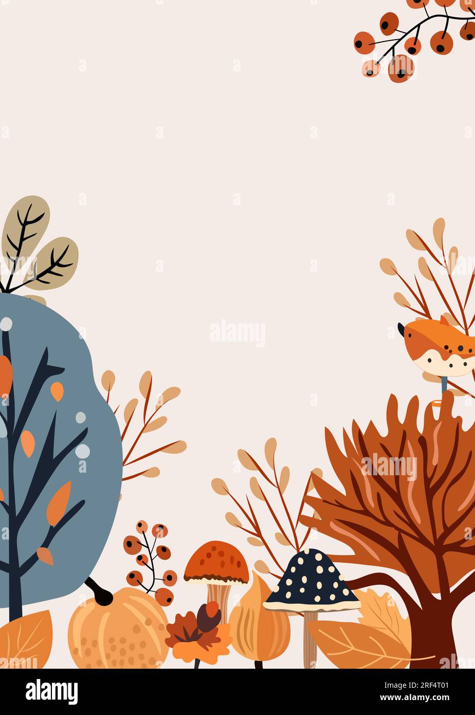 Boho banner with elements autumn, colored trees, autumn leaves ...