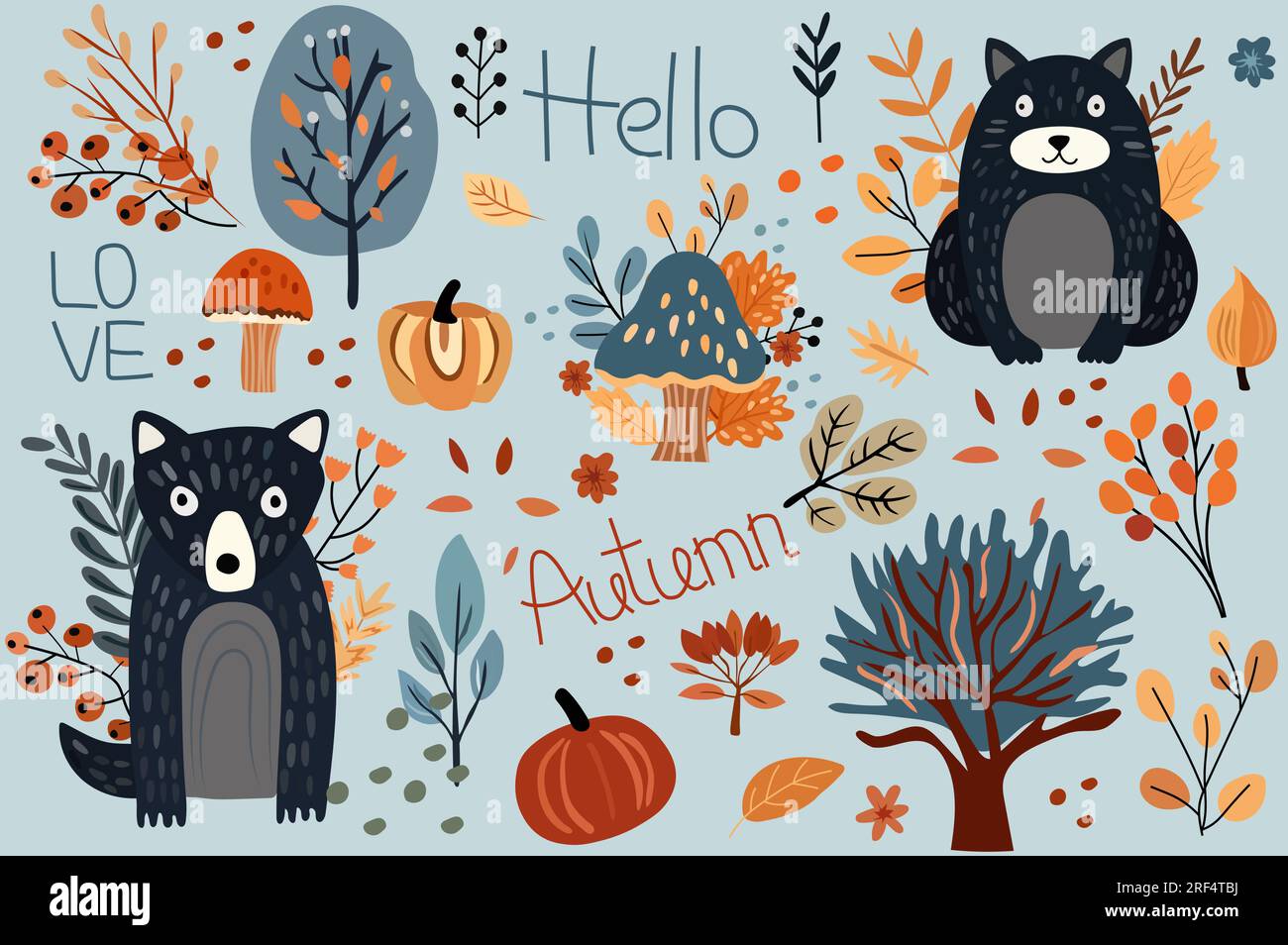 Fall collection, charming forest creatures autumn elements, cute bear ...