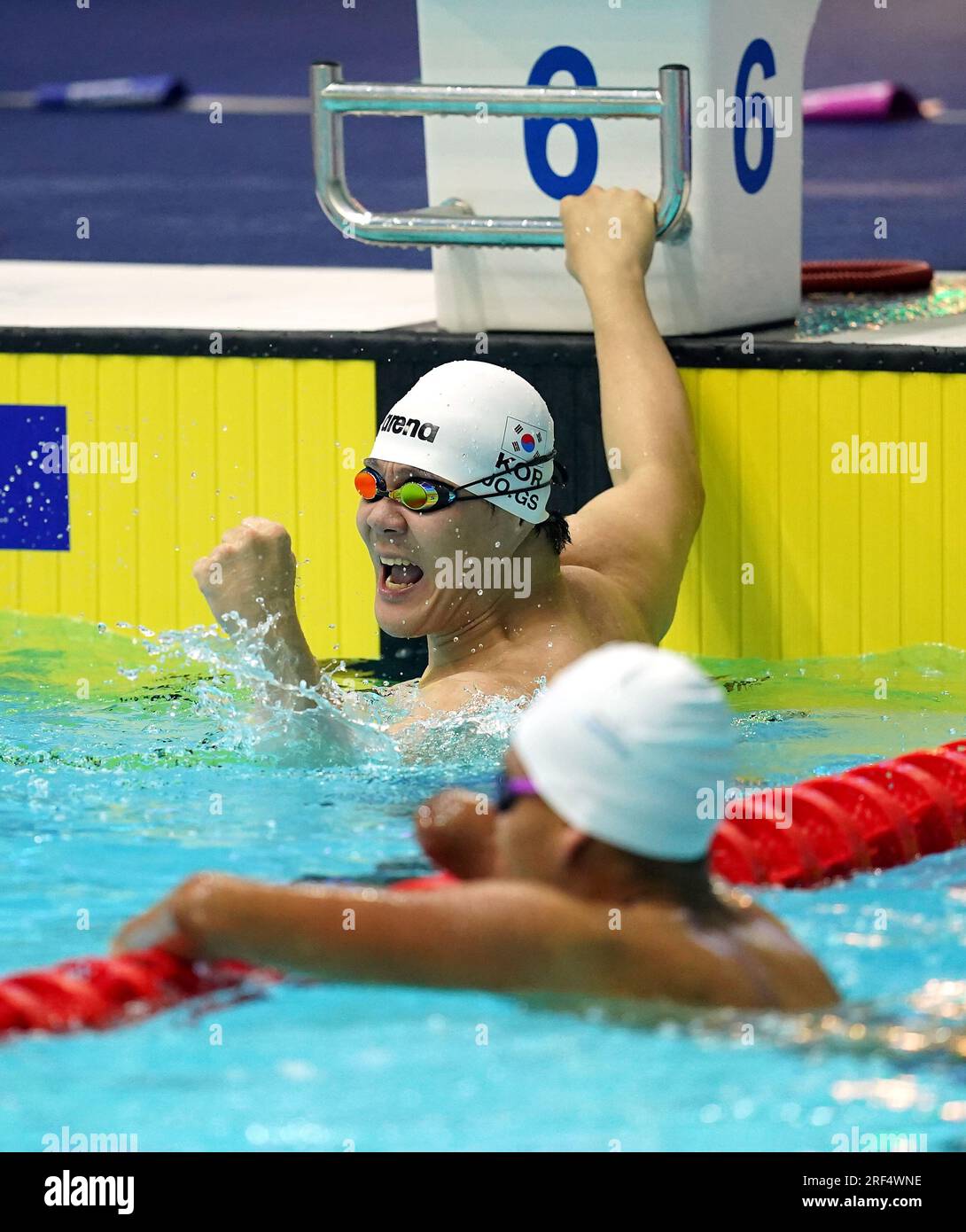 South Korea’s Jo Giseong celebrates winning the Men's 50m Breaststroke ...