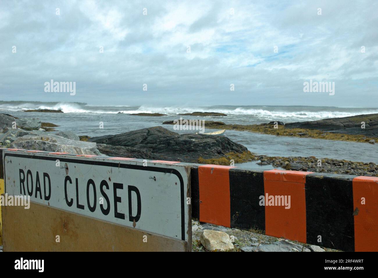road closed sign due to hurricane damage, Nova Scotia Stock Photo - Alamy