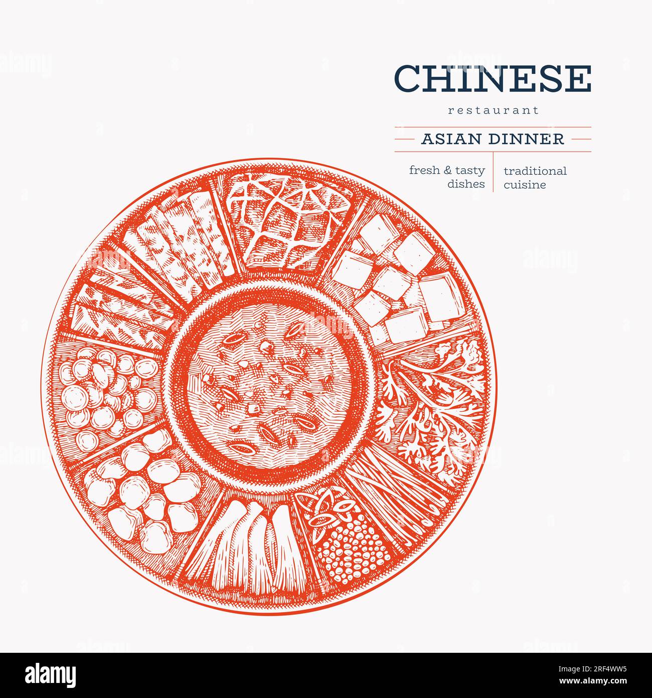 Chinese Dish Illustration. Vector Hand Drawn Isolated Hot Pot. Vintage ...