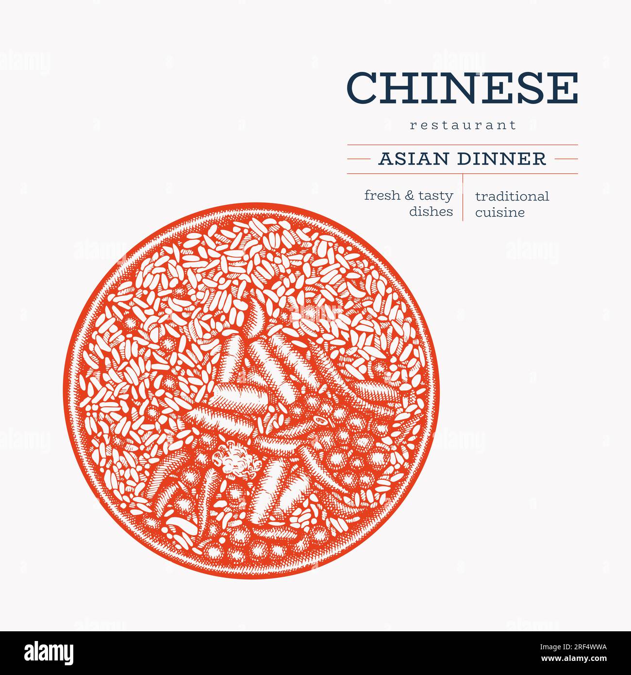 Chinese Dish Illustration. Vector Hand Drawn Isolated Stir Fry Bowl ...