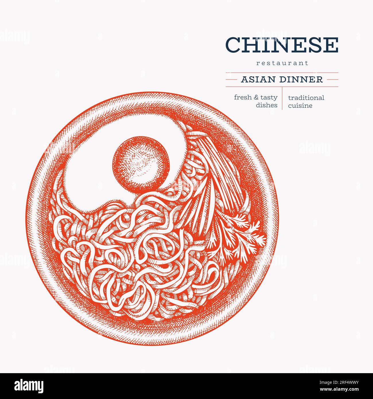 Chinese Dish Illustration. Vector Hand Drawn Isolated Stir Fry Noodles ...