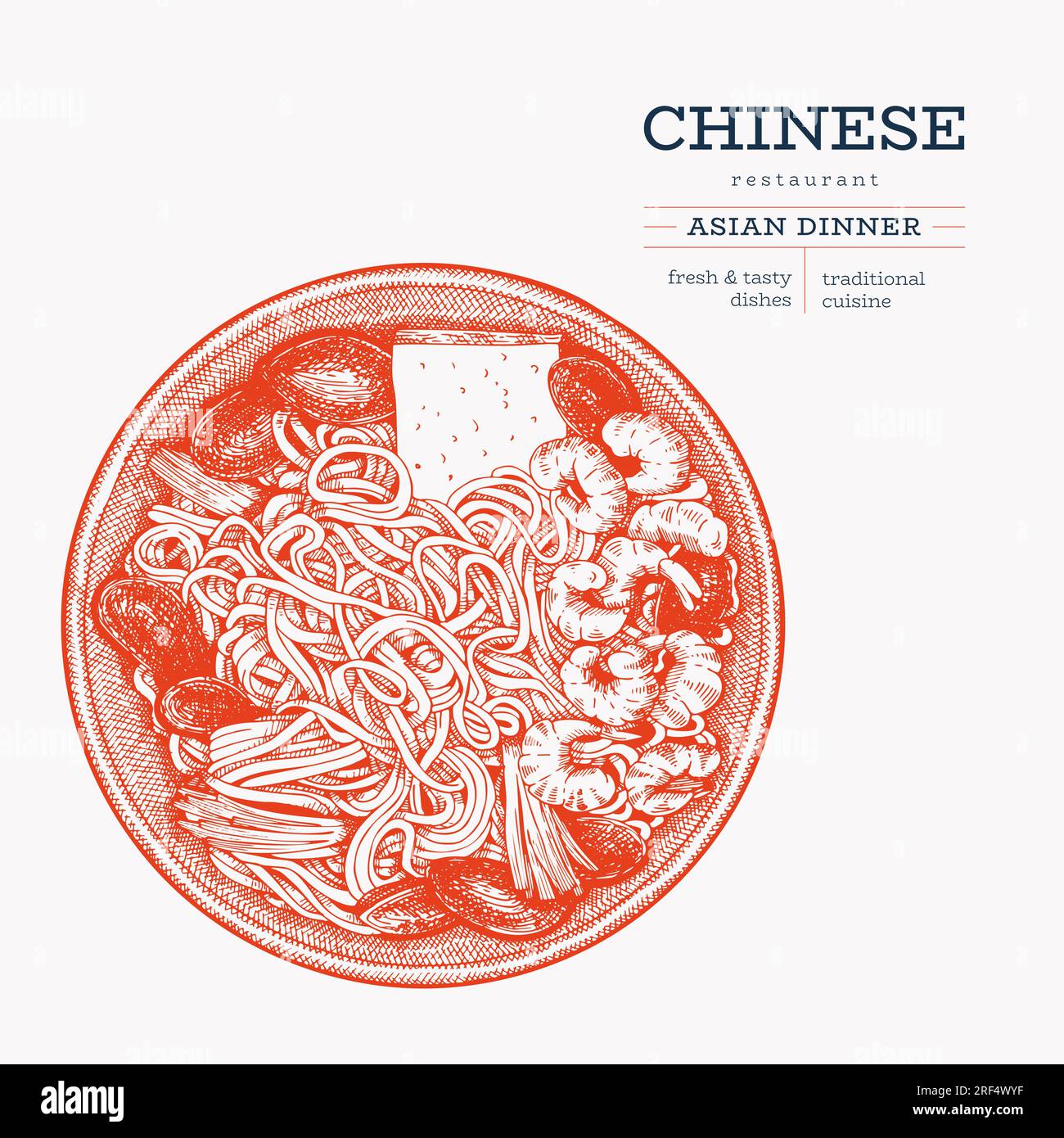 Chinese Dish Illustration. Vector Hand Drawn Isolated Saefood Noodles ...