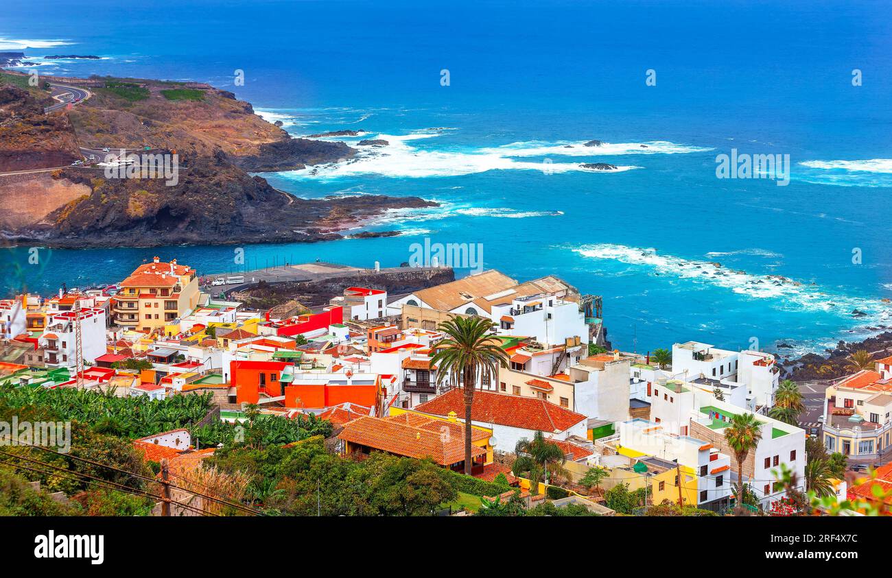 Aerial panoramic view of the famous Garacico town on the Atlantic Ocean ...