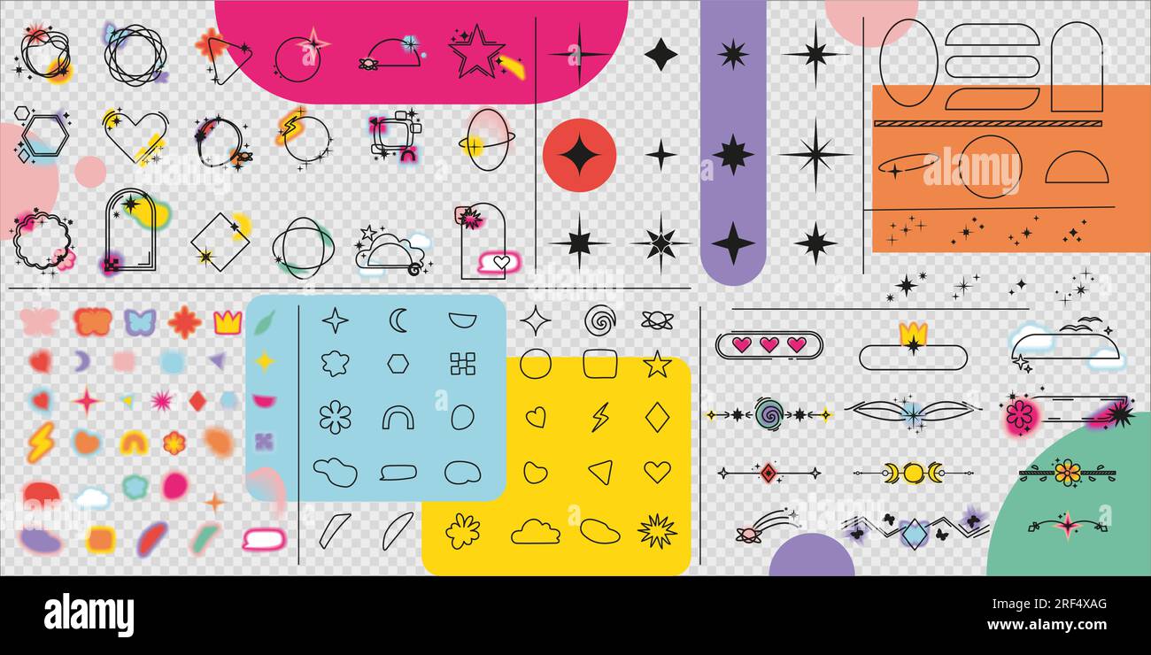 aesthetic y2k frame icon dividers star aura elements set. Arches and ...