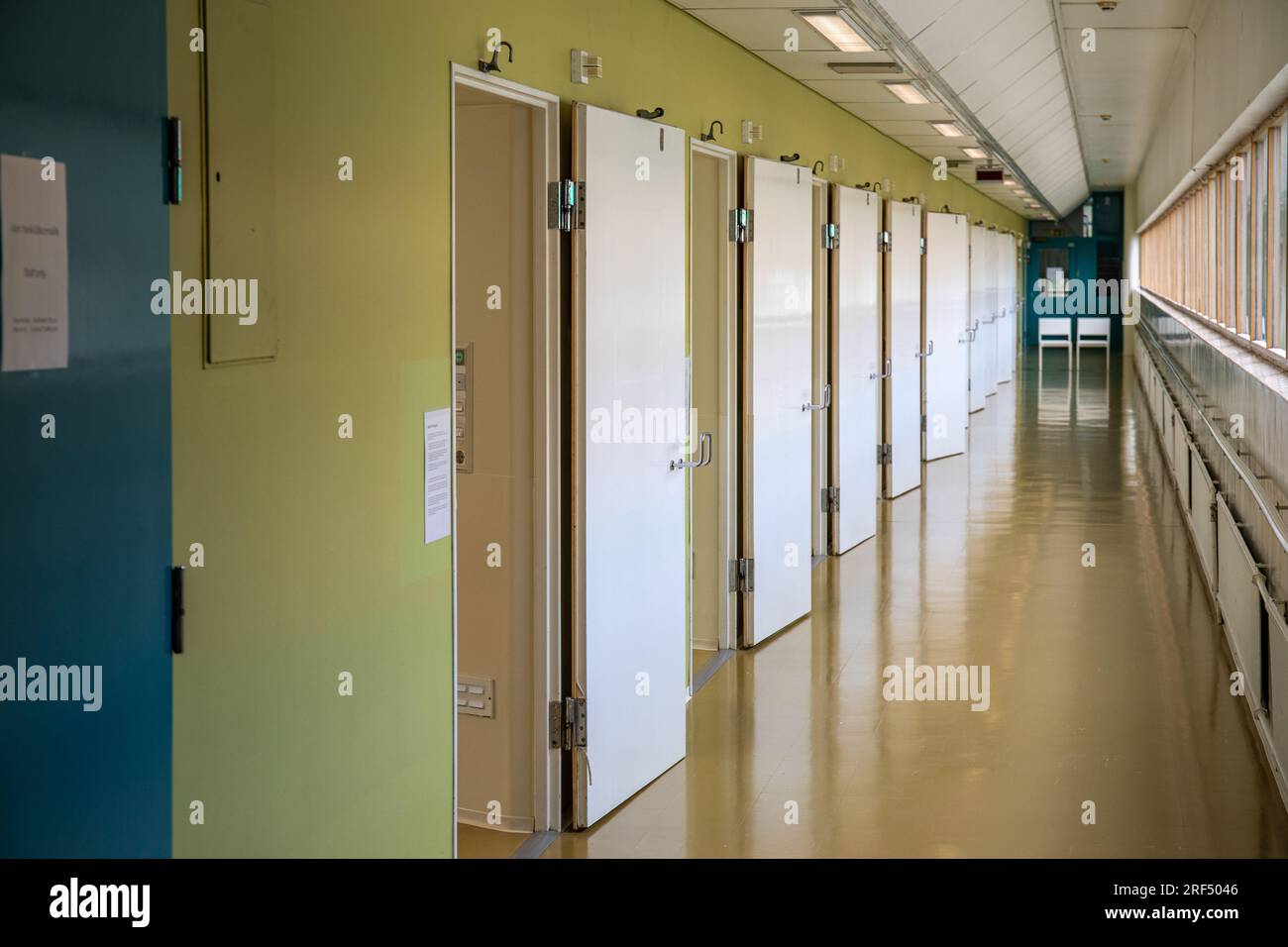 Green corridor or hallway at Paimio Sanatorium, a former tuberculosis ...