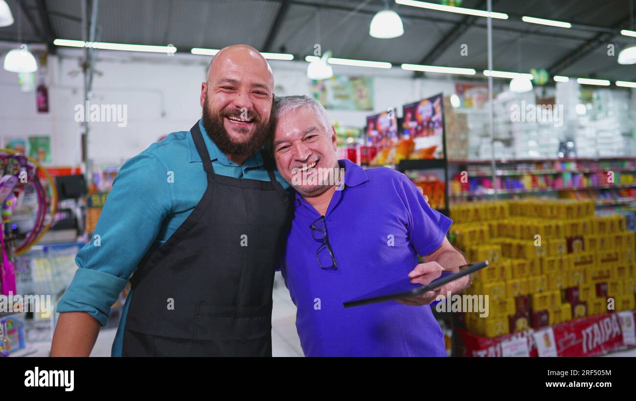 Grocery Store Boss Congratulating Employee for Good Job. High-Five ...