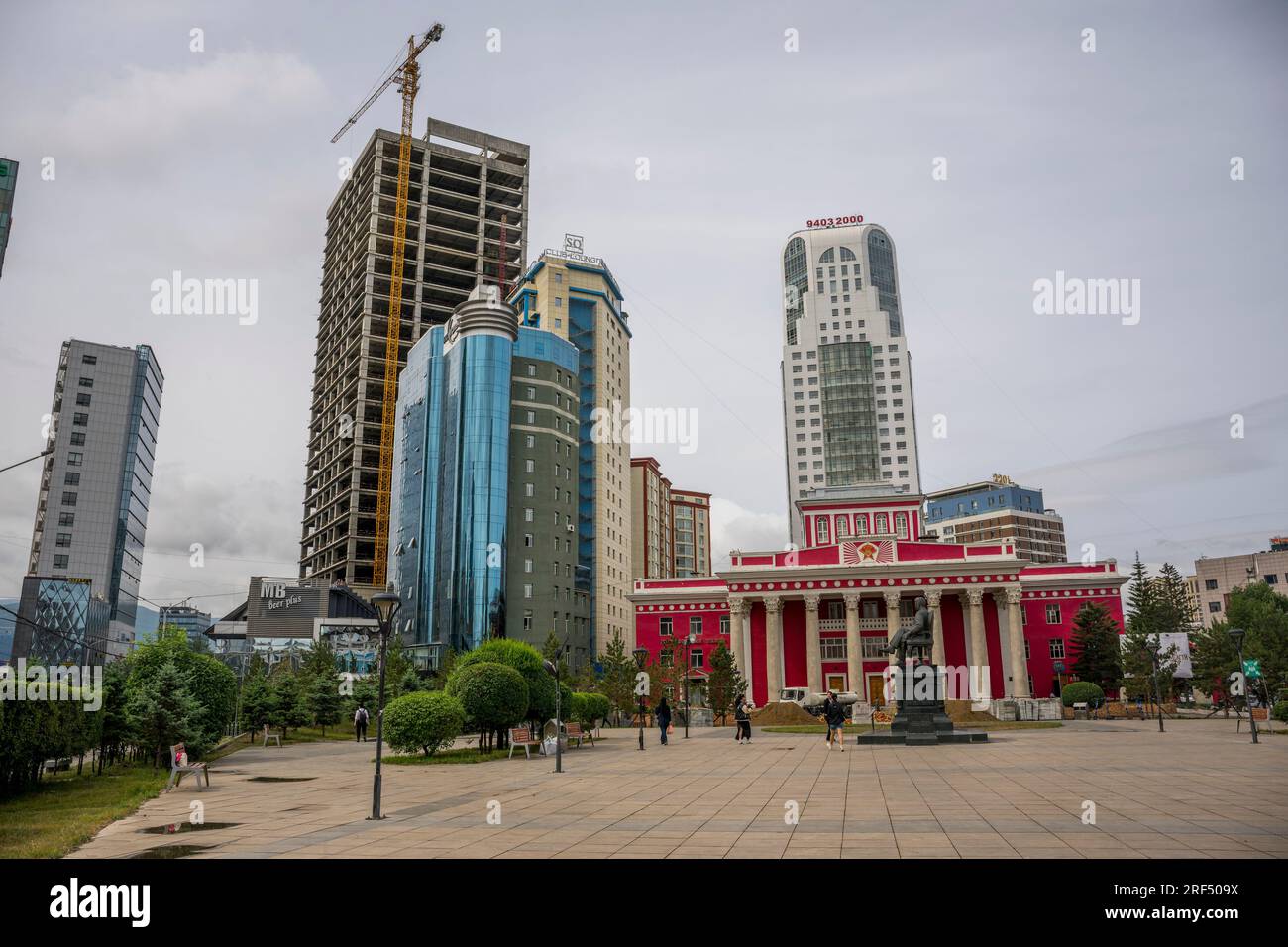 Modern and old (Russian) architecture in the center of Ulaanbaatar, the capital city of Mongolia ...