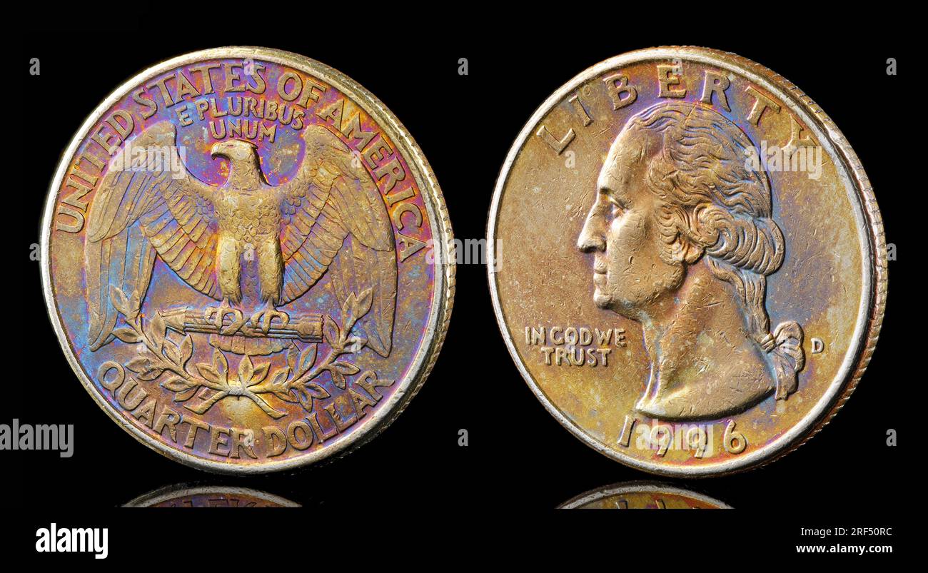 1996 Quarter Dollar with beautiful rainbow toning. The obverse features ...