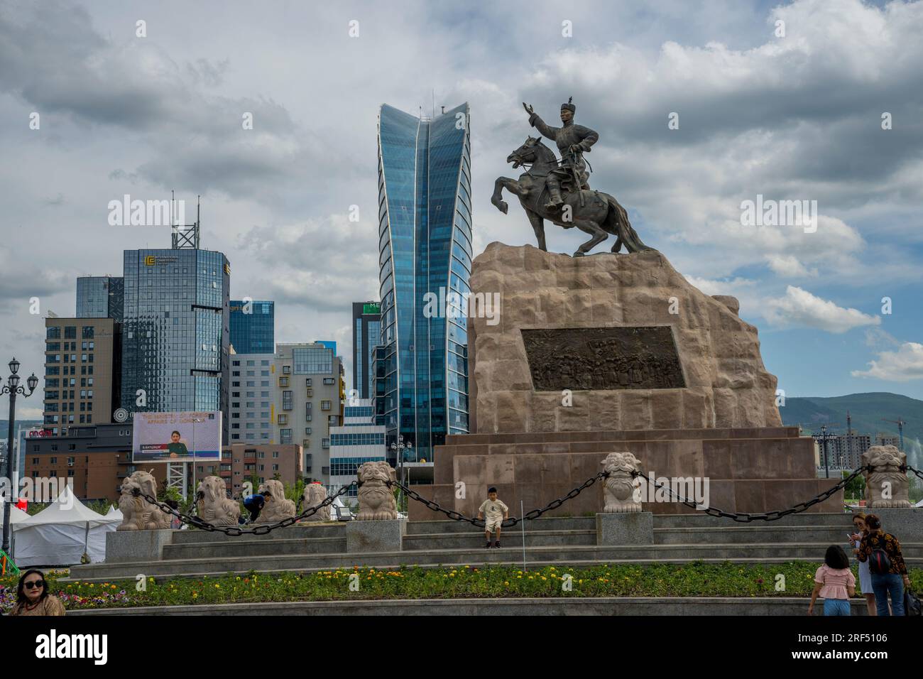 The Sukhbaatar statue on the Sukhbaatar Square or Genghis Khan Square also called Chingis Khan ...