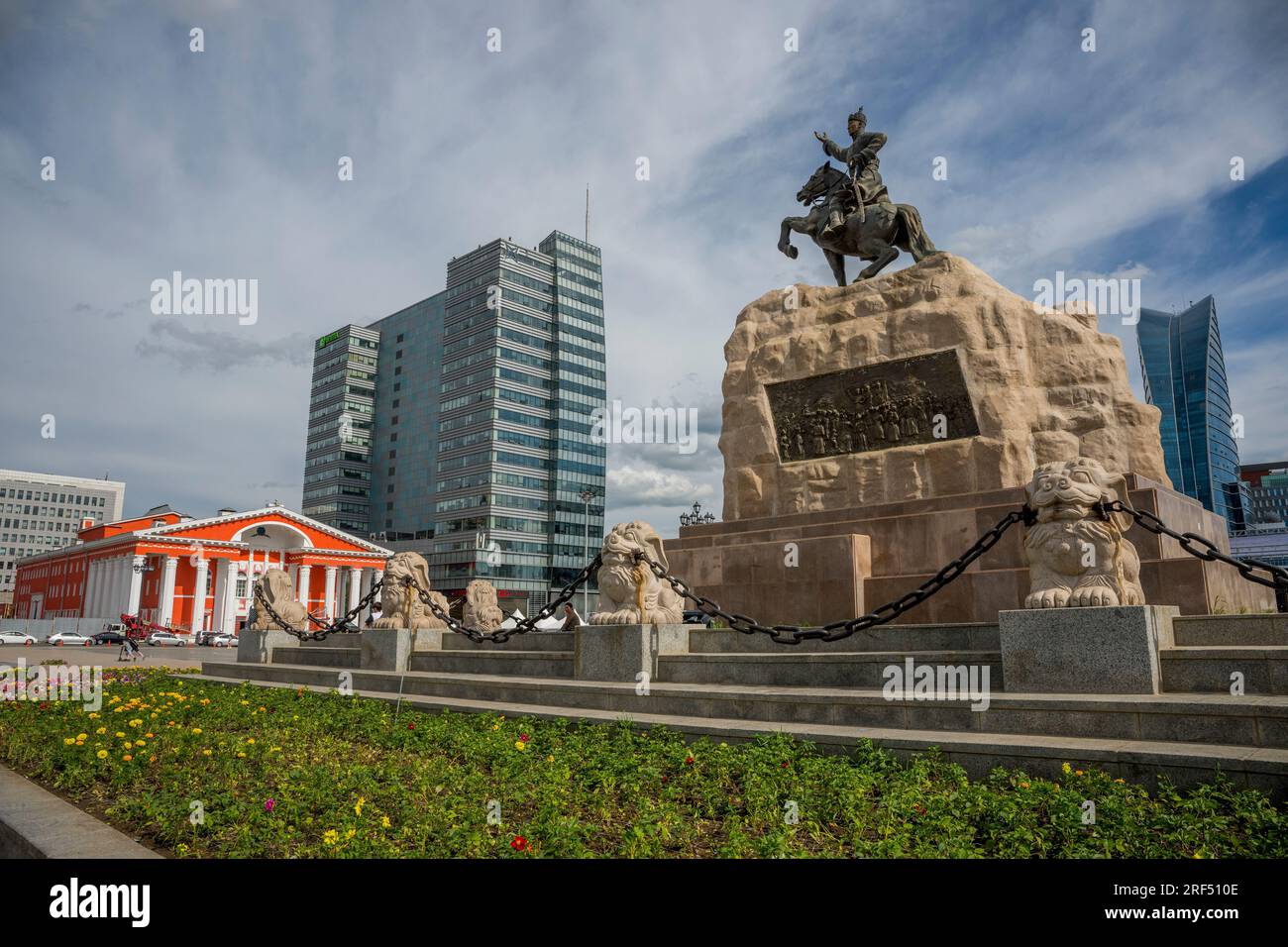 The Sukhbaatar statue on the Sukhbaatar Square or Genghis Khan Square ...