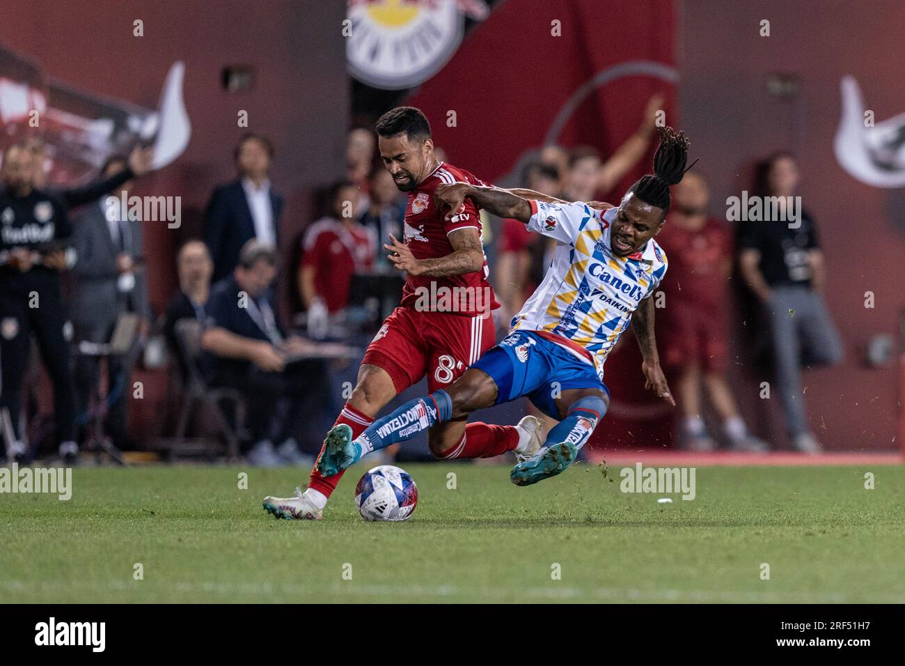 Jhon Murillo (7) of Atletico San Luis and Frankie Amaya (8) of Red ...