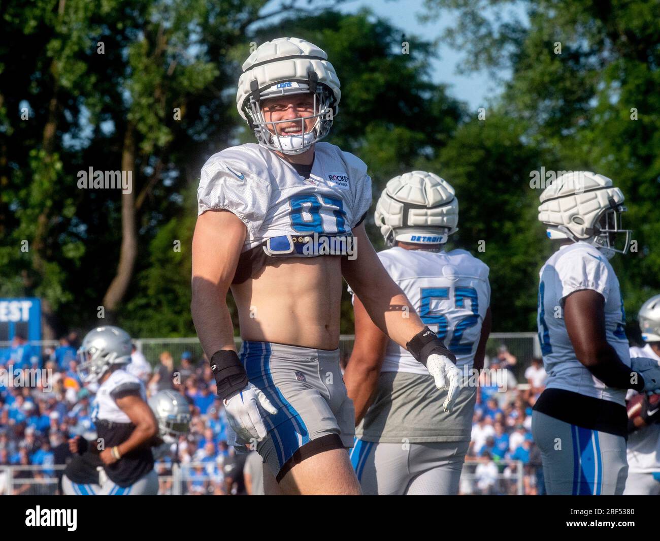 Detroit Lions defensive end Aidan Hutchinson (97) smiles between drills ...