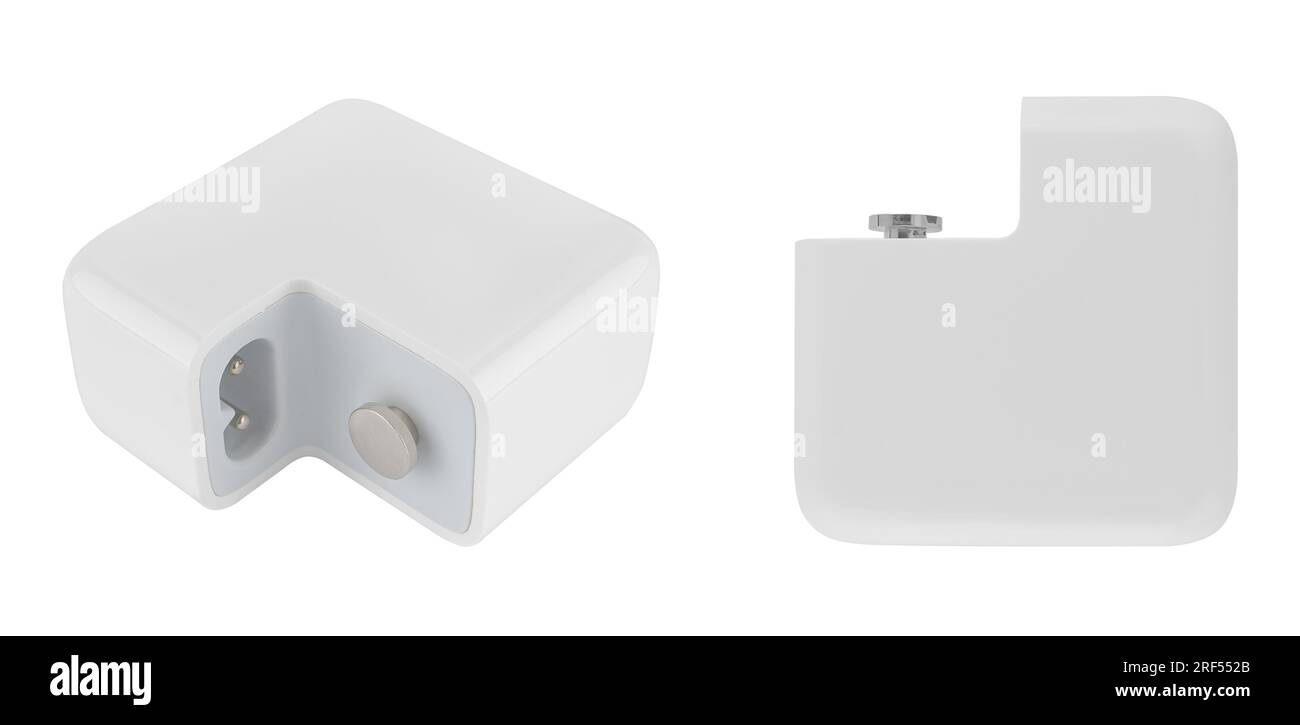 Laptop power adapter, computer spare part, on white background in ...