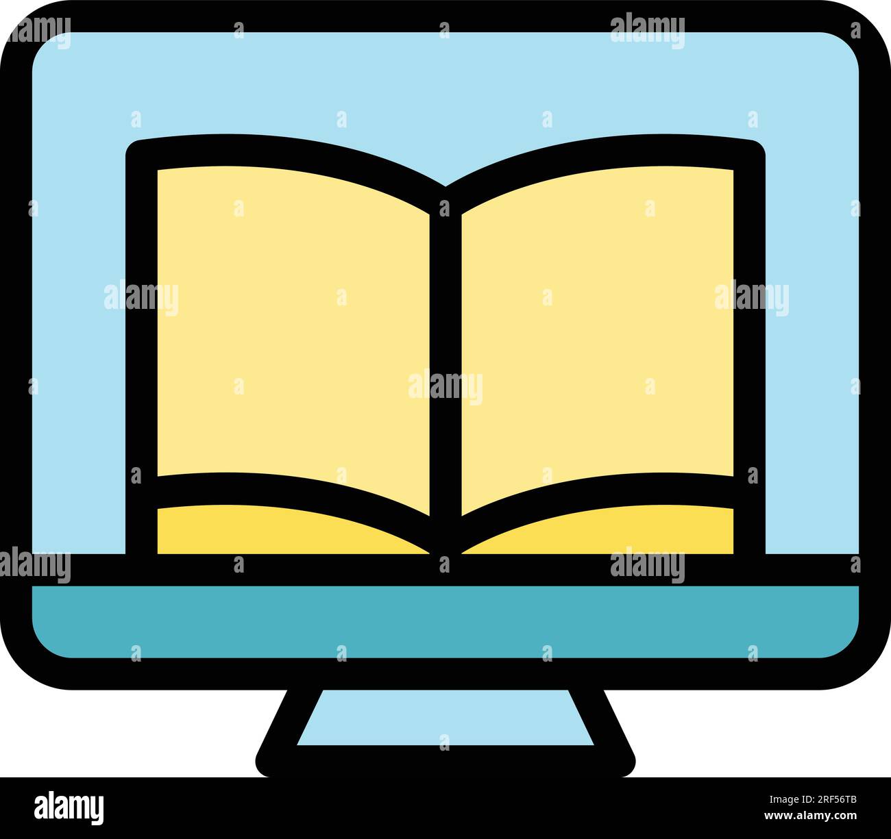 Pc reading book icon outline vector. Digital online. Education school ...