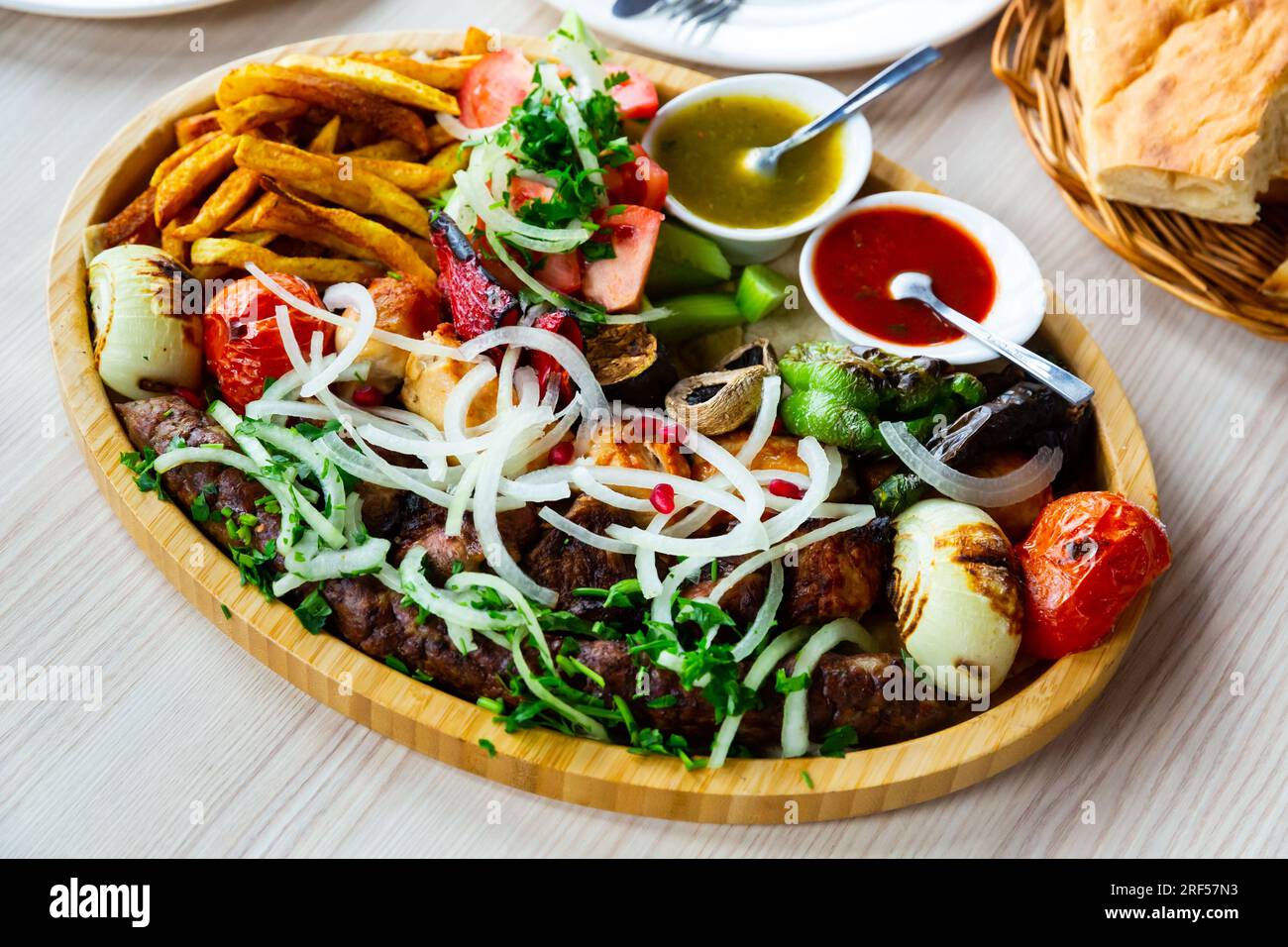 Kebab, barbecue, vegetables, tkemali, sauce, tomatoes, peppers ...