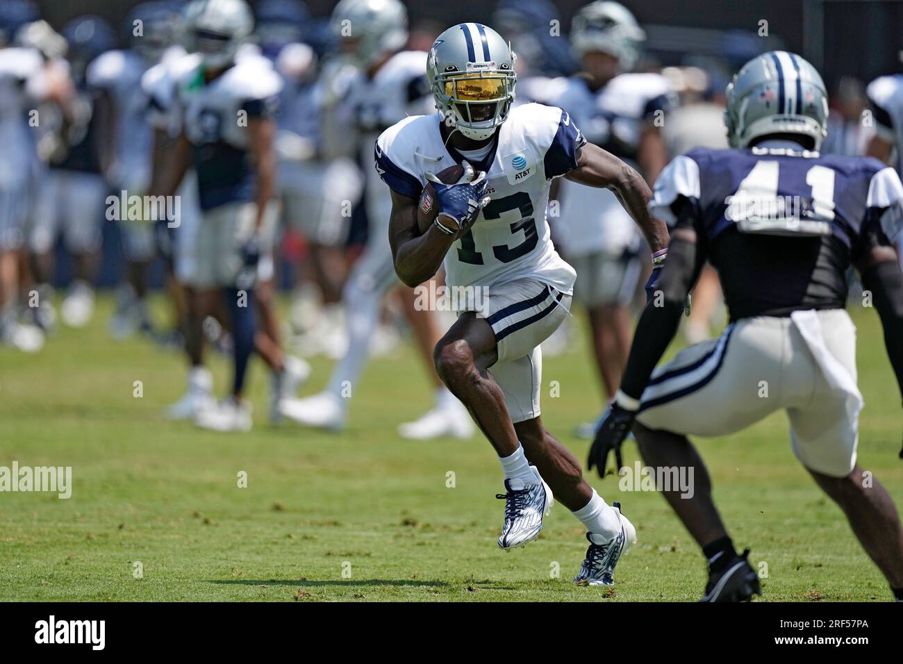 Dallas Cowboys wide receiver Michael Gallup, left, runs past safety ...