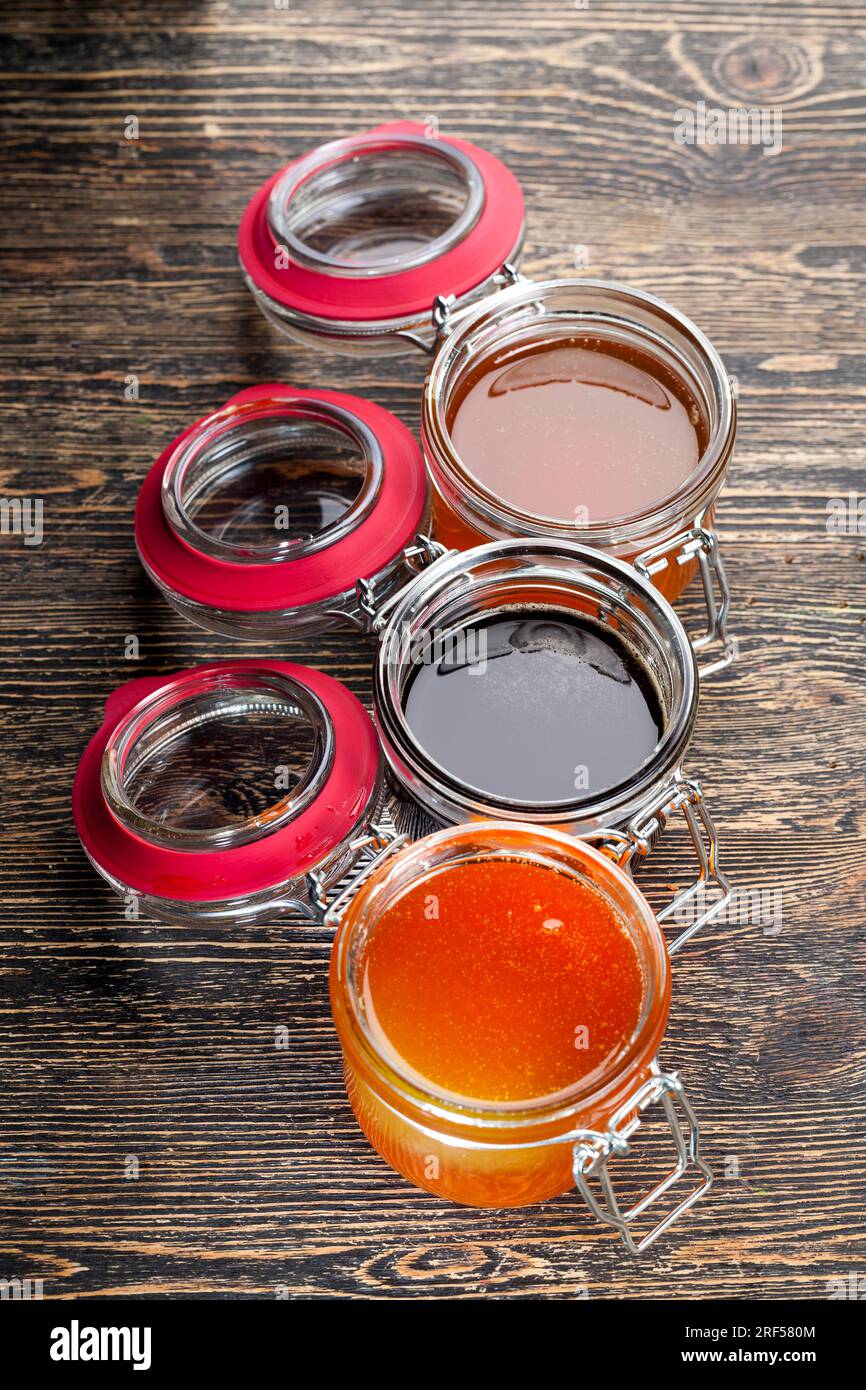 thick and sweet honey of different varieties and flavors, natural bee ...