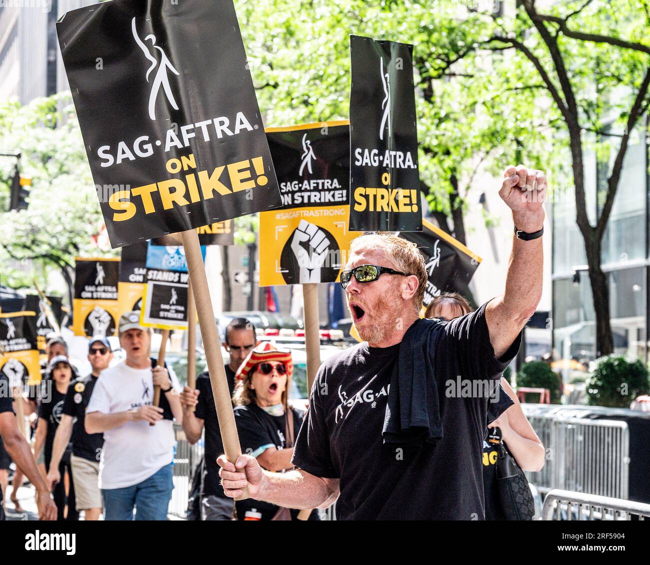 New York City, United States. 31st July, 2023. Protesters carry ...