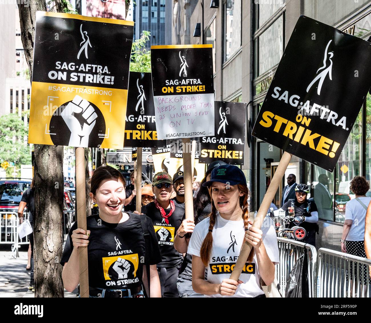 New York City, United States. 31st July, 2023. Protesters carry ...