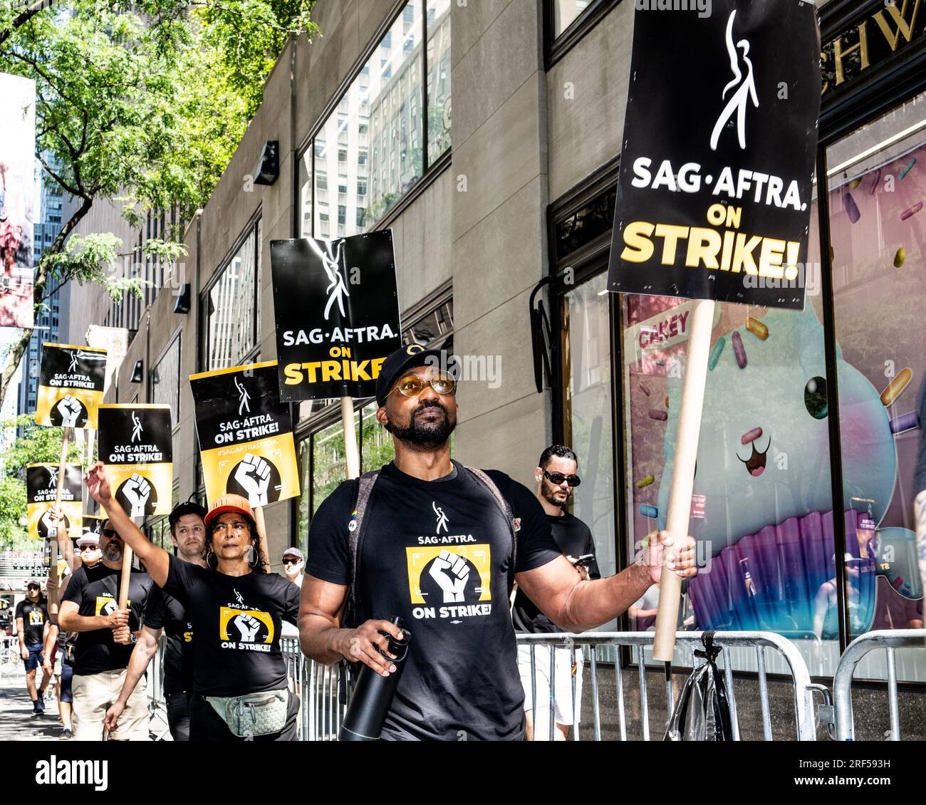 New York City, United States. 31st July, 2023. Protesters carry ...