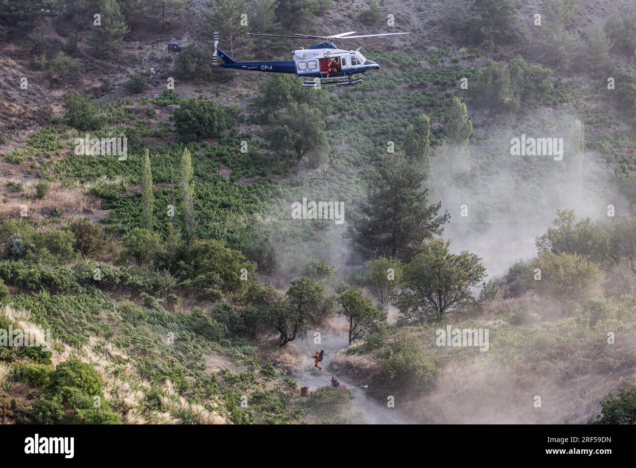 Nicosia, Cyprus. 31st July, 2023. A rescuer is coming down from the ...