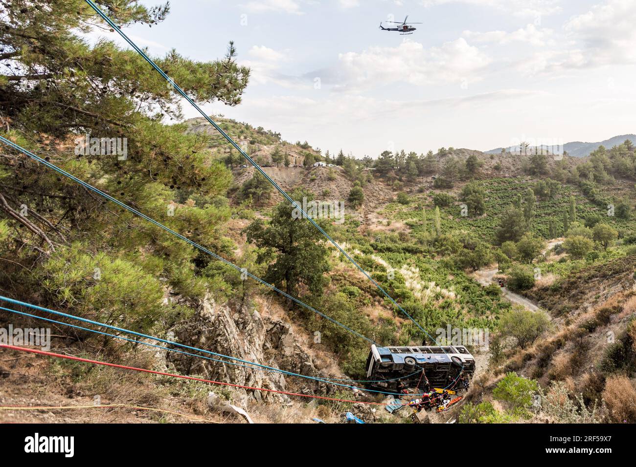 Nicosia, Cyprus. 31st July, 2023. A police helicopter is seen over the ...