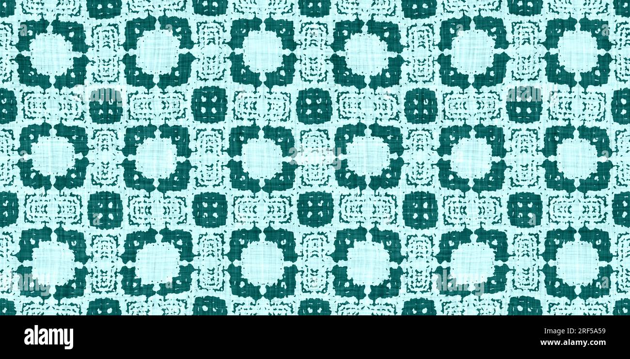 Teal green white vibrant watercolor batik azulejos tile border banner ...