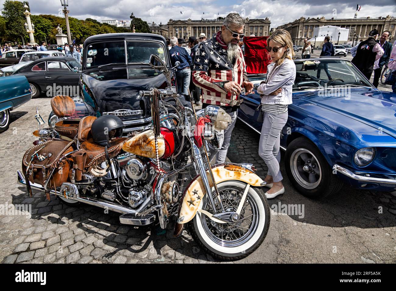 Paris, France. 30th July, 2023. Harley Davidson Custom presented at the ...