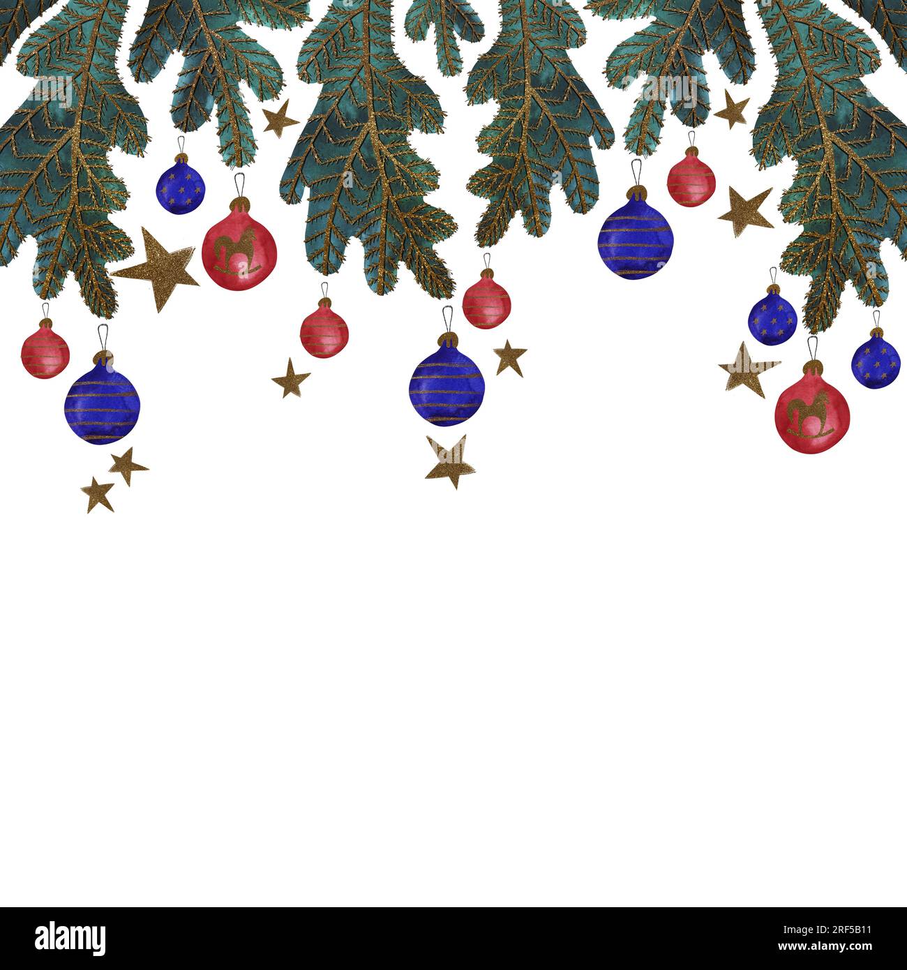 Watercolor frame with decorated christmas tree. Banner. Christmas card ...