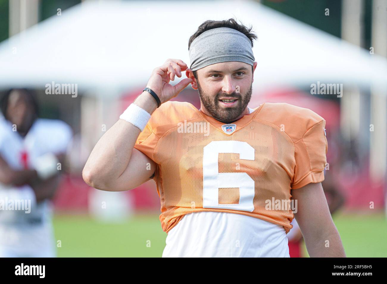 Tampa, Florida, USA, July 31, 2023, Tampa Bay Buccaneers players Baker Mayfield #6 during a ...