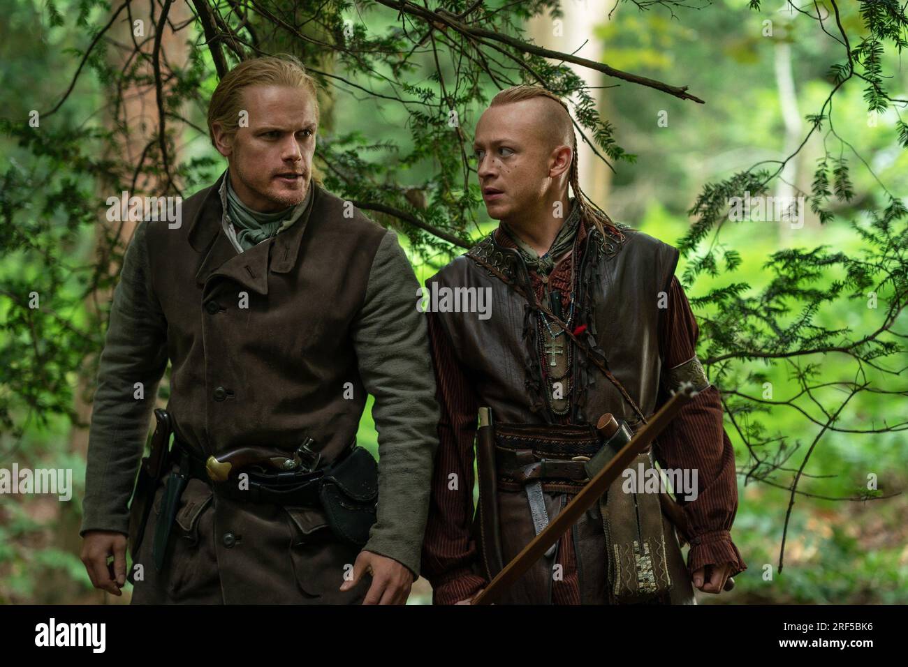 OUTLANDER, from left: Sam Heughan, John Bell, Where the Waters Meet ...