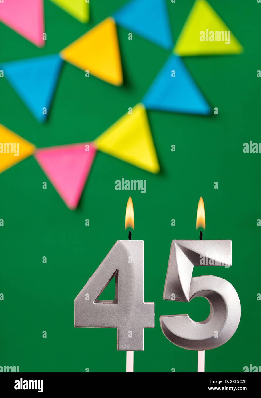 Candle number 45 birthday - Green anniversary card with pennants Stock ...