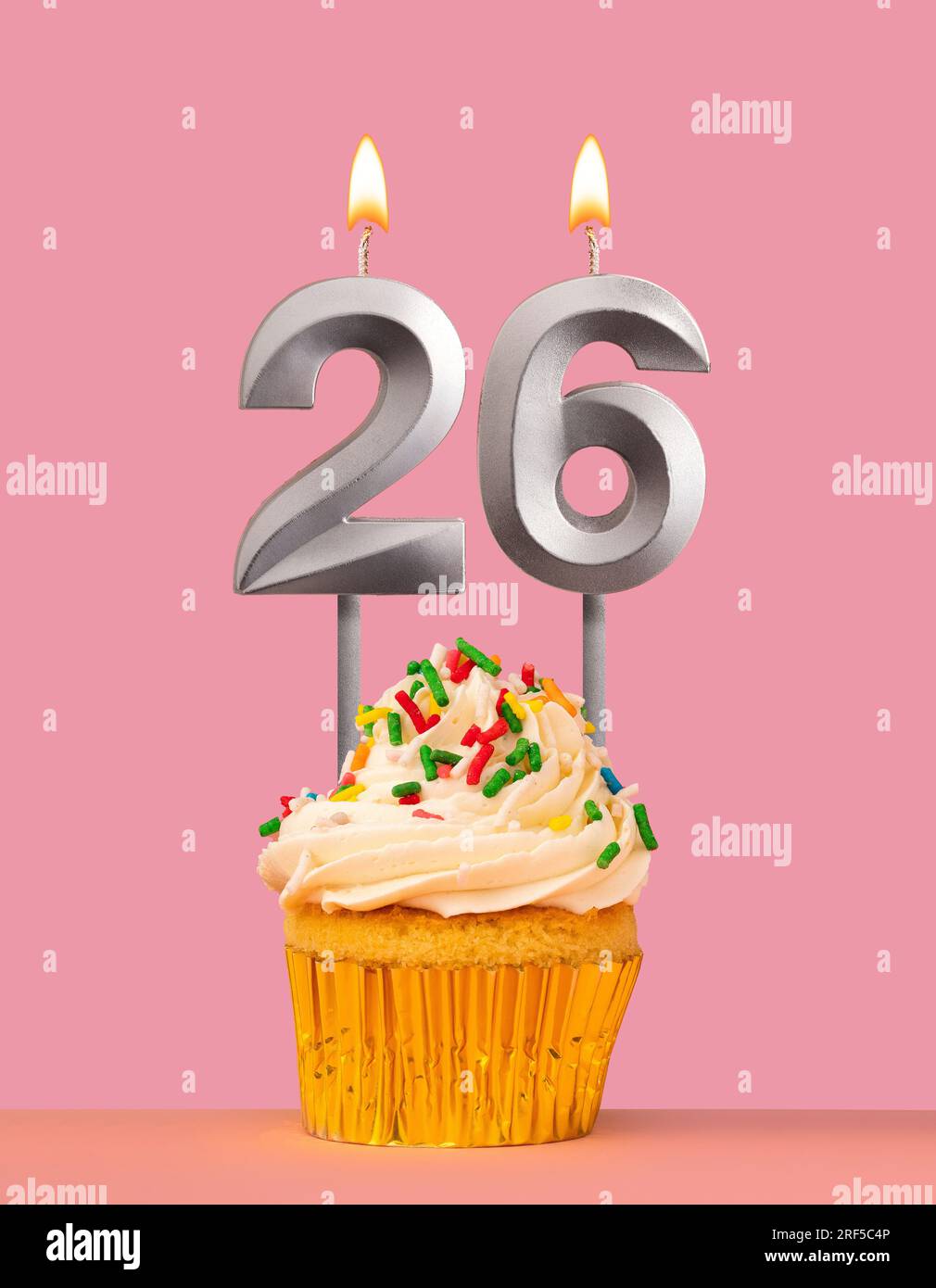 Number 26 candle with cupcake - Birthday card Stock Photo - Alamy