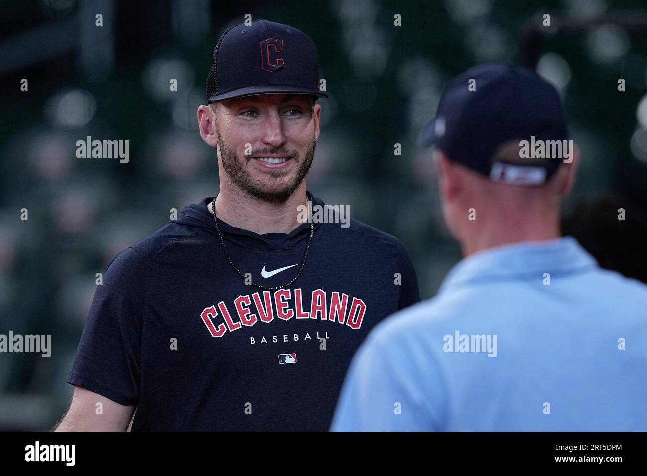 Cleveland Guardians relief pitcher Trevor Stephan talks with fans ...