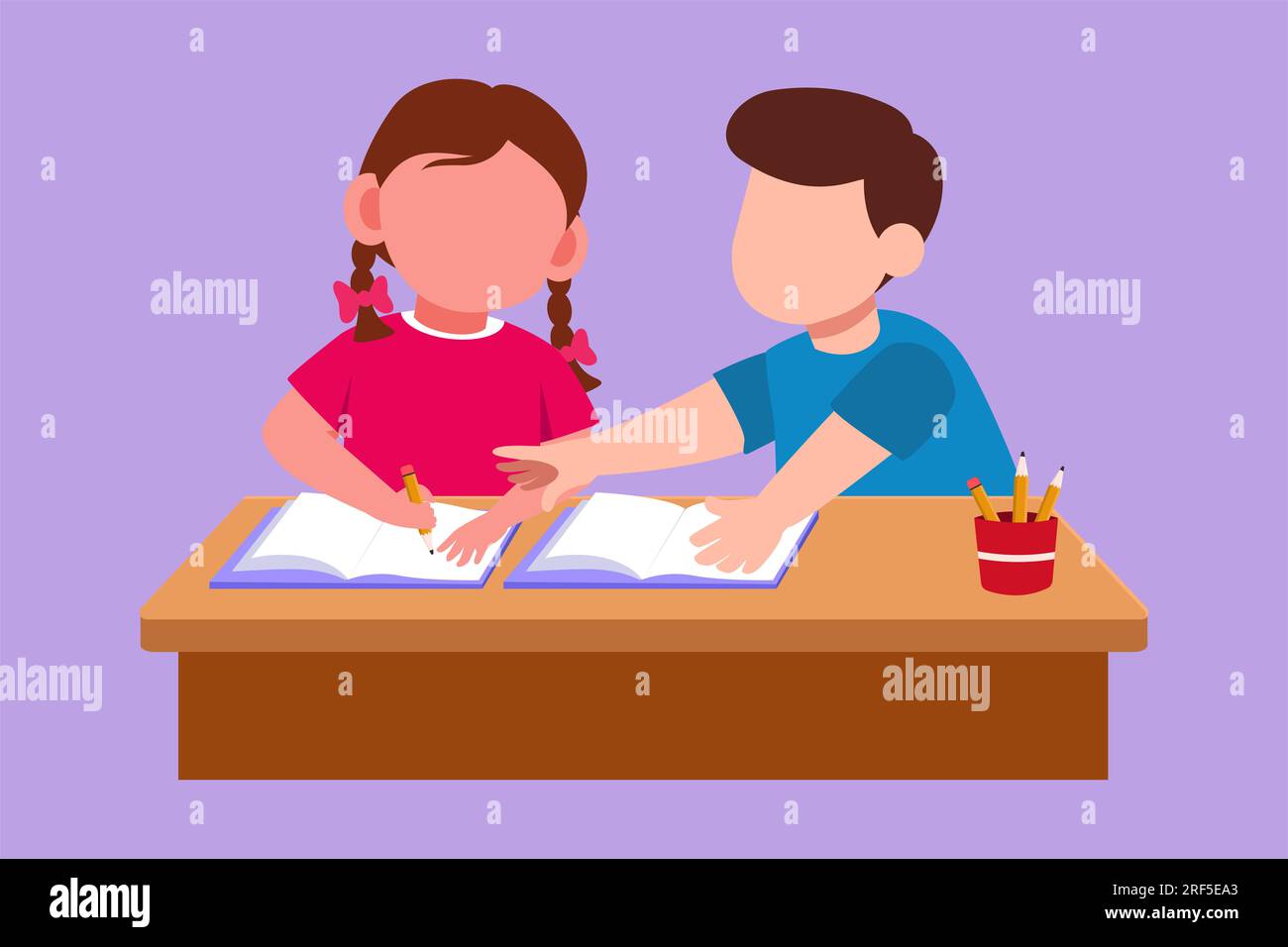 Graphic flat design drawing of children studying together while boy ...