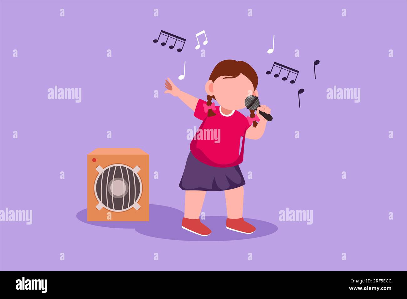 Character flat drawing happy little girl sing a song at school festival ...